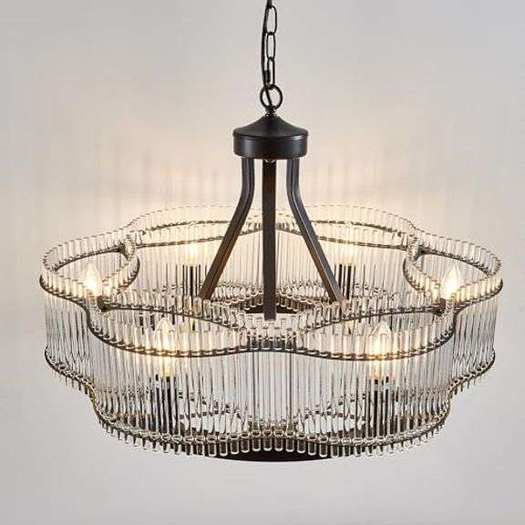 6 Light Modern Crystal Chandelier Dining Room Light Fixture Black Round ...