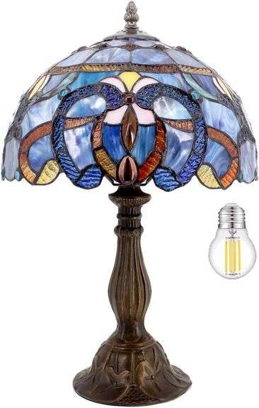 Tiffany Style Lamp Stained Glass Table Reading Light Blue Purple Cloud ...