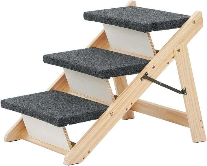 MEWANG Wood Pet Stairs/Pet Steps - Foldable 3 Levels Dog Stairs & Ramp ...