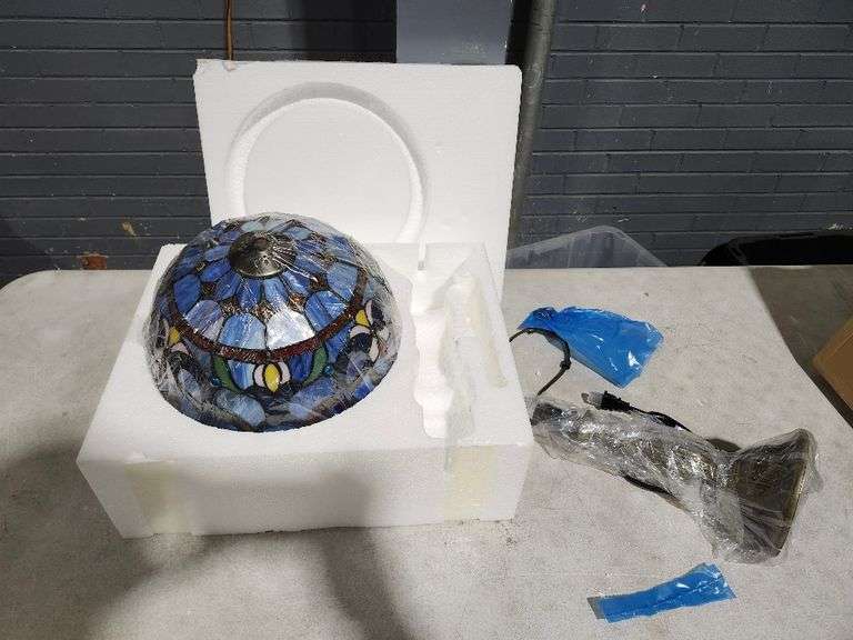 Tiffany Style Lamp Stained Glass Table Reading Light Blue Purple Cloud ...