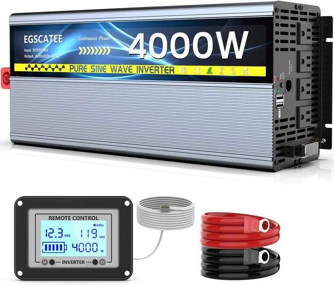 EGSCATEE 4000 Watt Pure Sine Wave Inverter 12V to 110V, with 4 AC ...