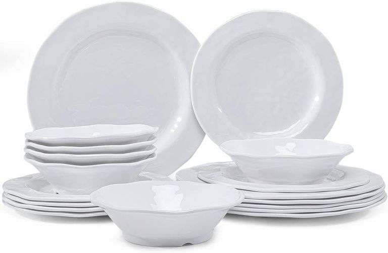 LEHAHA Basic White Melamine Dinnerware Sets, 18 Piece melamine dishes ...