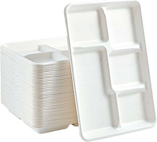 Vplus 100% Compostable 5 Compartment Paper Plates, 100 Pack, 12.5 * 8.6 ...