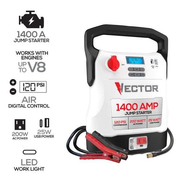 VECTOR 1400 Amp Jump Starter, Compressor, USB and AC Power - Matthews ...