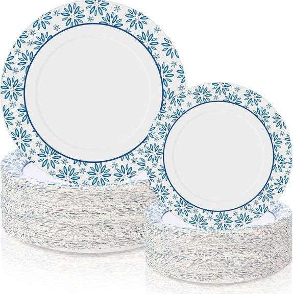 Havawish 120 PCS Blue Flower Disposable Paper Plates Bulk, Chinoiserie ...