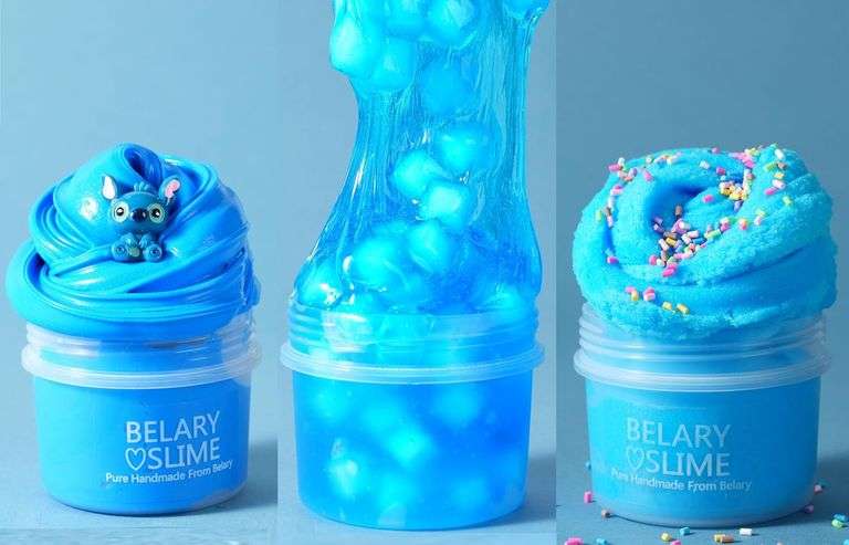 (2) Premade Crystal Slime, Blue Peach Jelly Cube Glimmer Crunchy Slime ...