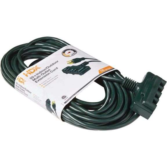 50 ft. 16/3 Tri-Tap Indoor/Outdoor Landscape Extension Cord, Green ...