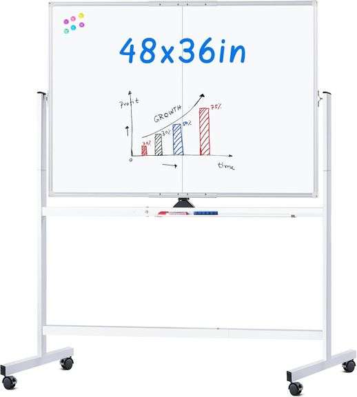 maxtek Rolling Whiteboard, 48x36 Large Magnetic White Board with Stands ...
