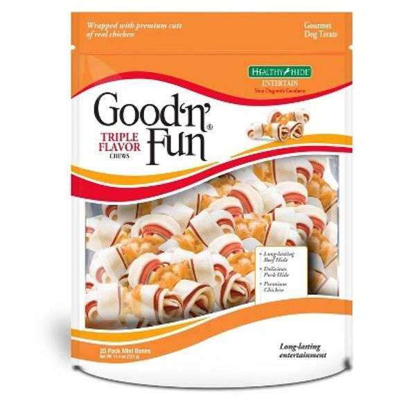 Good 'n' Fun Triple Flavor Mini Bone Rawhide with Beef, Pork and ...
