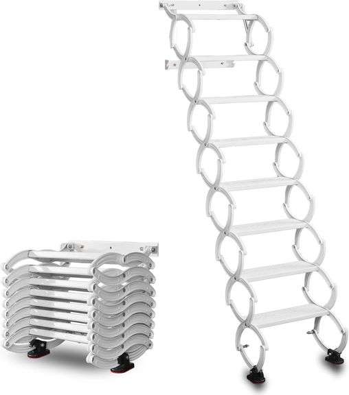 8 Steps Wall Mounted Folding Ladder, Indoor and Outdoor Step Ladder ...