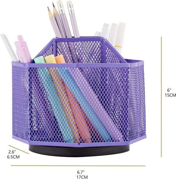 Annova Mesh Desk Organizer Rotate with 5 Compartments Spinning Tidy ...