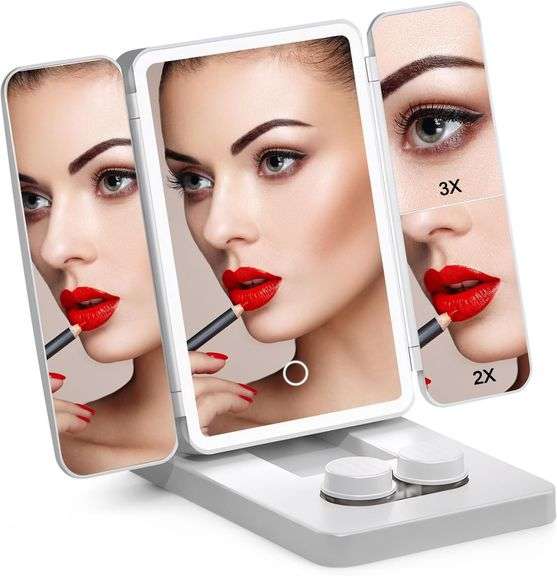 Rechargeable Trifold Travel Makeup Mirror with 76 LED Light - 2 in 1 ...