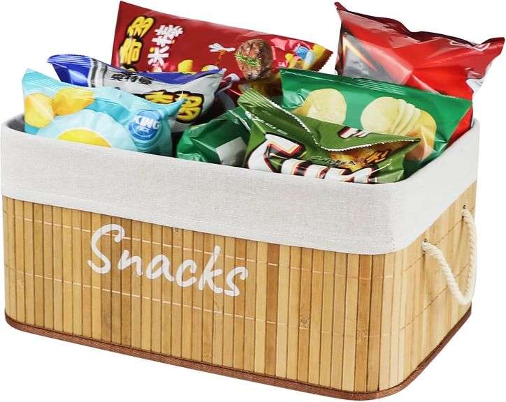 Snack Bin for Pantry - Bamboo Snack Basket Organizer for Cabinet ...