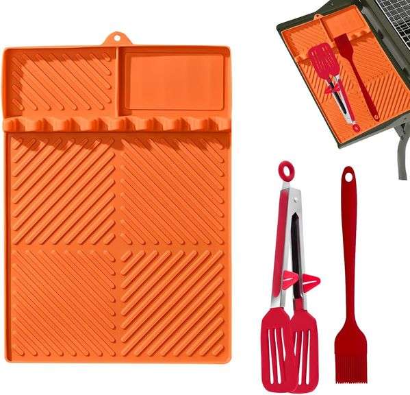 Griddle Spatula Mat-Side Shelf Mat Silicone Griddle Tools Mat with BBQ ...