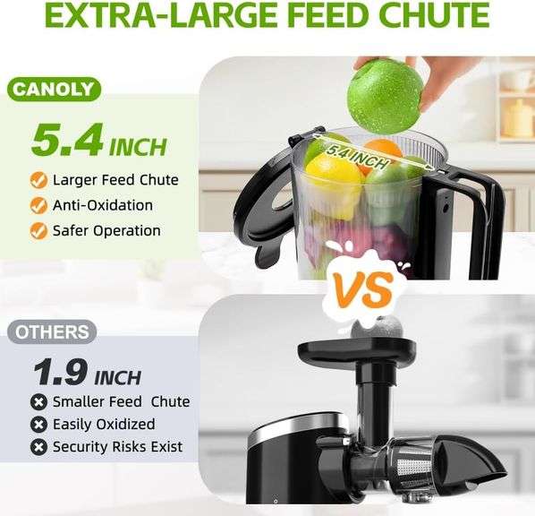 Cold Press Juicer, 5.4" Extra Large Feed Chute Fit Whole Fruits ...