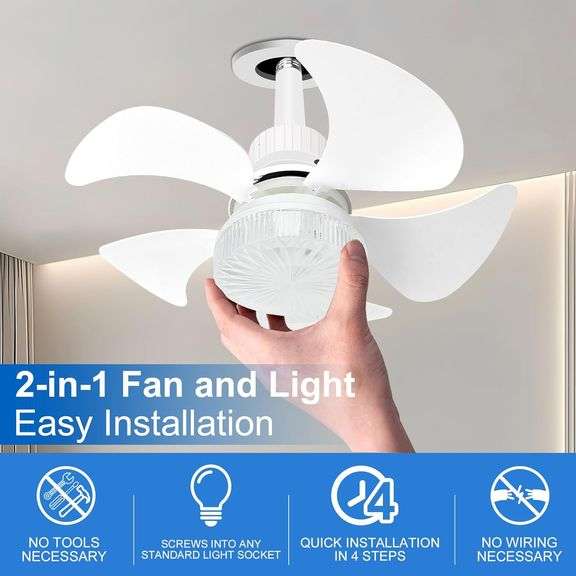 Socket Ceiling Fan Light, Ceiling Fan with Light and Remote-E26/E27,3 ...