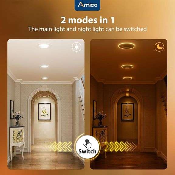 Amico - 12 Pack 5/6 Inch LED Night Light Recessed Lighting 5CCT ...