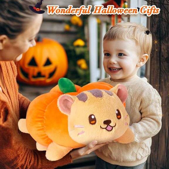 (2) WEWILL 12' Halloween Pumpkin Cat Plush Toy, Orange Pumpkin Kitty ...