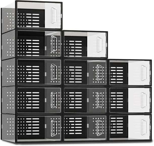 SEE SPRING Large 12 Pack New Stackable Shoe Storage Box, Clear Plastic Stackable Shoe Organizer ...