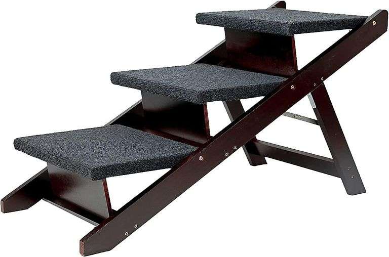 MEWANG Giant Wooden Pet Stairs/Pet Steps - 2-in-1 Foldable 3 Levels ...