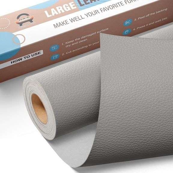 (2) Leather Patch Faux Leather Self-Adhesive Grey, 40 x 160 cm Leather ...