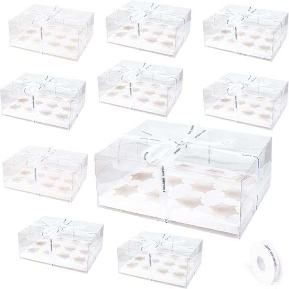 KAIXUAN WOOD 10 Pack Clear Cupcake Boxes, 12 Counts Cupcake Containers ...