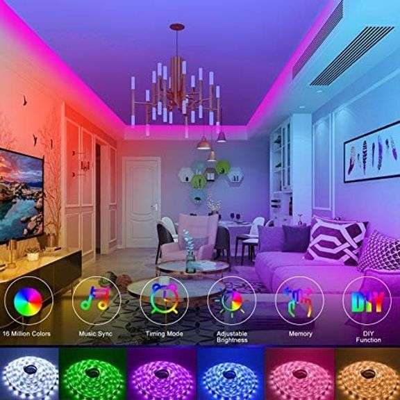 (2) LED Strip Light, 32.8FT 3 Smart RGB LED Lights, 12v, 40 Keys Remote ...