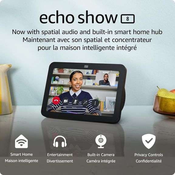 Amazon Echo Show 8 (newest model), With Spatial Audio, Smart Home Hub, and Alexa, Charcoal ...
