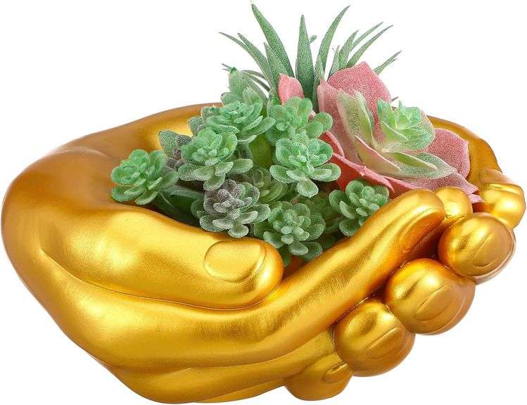 RimCereal Hand Shaped Succulent Planter Pot Gold Hand Planter Pot ...