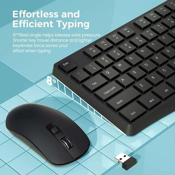 Wireless Keyboard and Mouse Combo, Lovaky 2.4G Full-Sized Ergonomic ...
