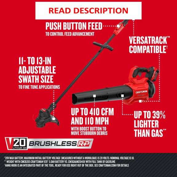 CRAFTSMAN Brushless RP 2-Piece 20-volt Max Cordless Power Equipment ...