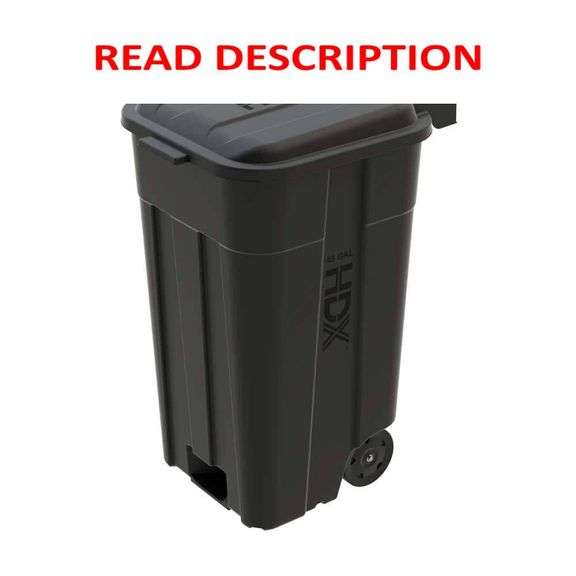 45 Gal. Black Outdoor Vented Trash Can with Wheels, Attached Lid ...