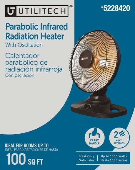 Utilitech Up to 1000-Watt Infrared Parabolic Dish Indoor Electric Space ...