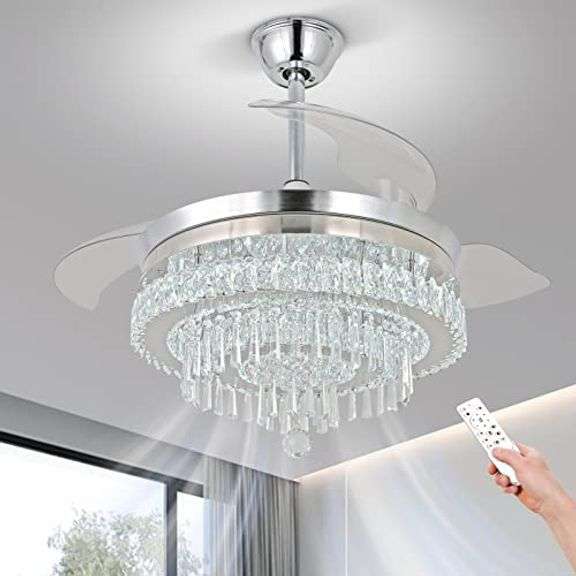 Finktonglan 42 Modern Fandelier Ceiling Fan with Light and Remote, Crystal Chandelier Ceiling ...
