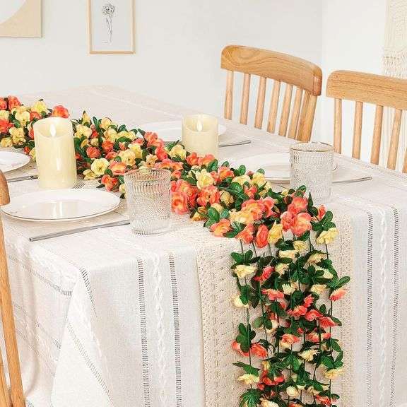 KHOYIME 5 Pack 40FT Artificial Flower Garland, Fake Champagne Roses ...