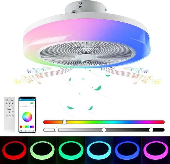 Smart RGB Ceiling Fan with Light, 19.7" 32dB Bluetooth Ceiling Light ...