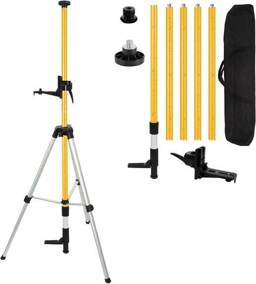 12Ft/3.7M Professional Telescoping Laser Level Pole with Tripod & Laser ...