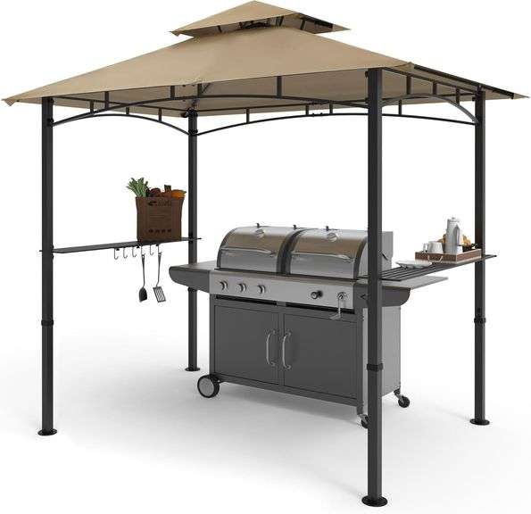 COOSHADE 8'x 5' Grill Gazebo Double Tiered Outdoor BBQ Gazebo Canopy ...