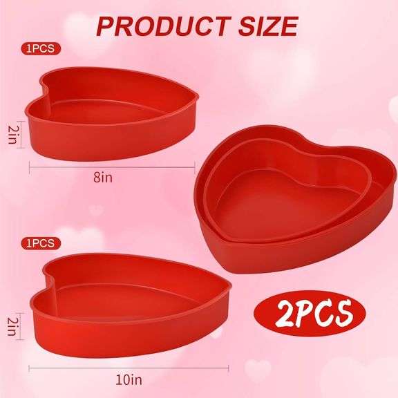 2 Pack 10 Inch & 8 Inch Silicone Heart Shaped Cake Pans Molds for ...