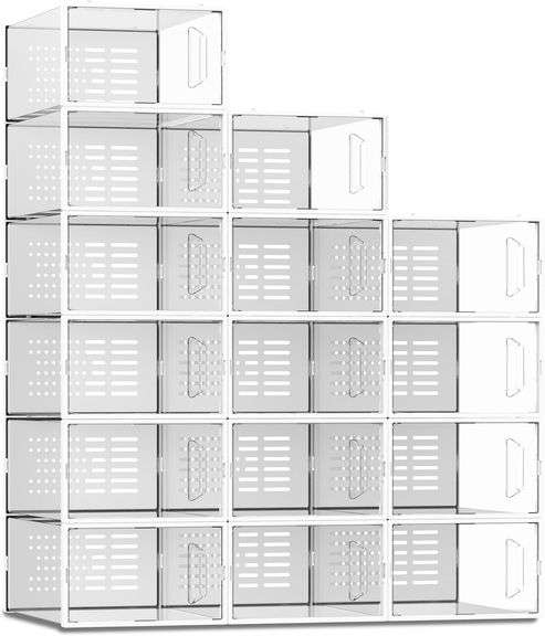 SEE SPRING 15 Pack Clear Plastic Stackable Shoe Organizer, Space Saving Shoe Rack Sneaker ...