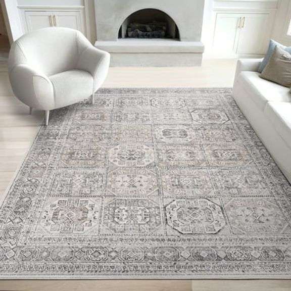 Bliss Rugs Magic Traditional 9 x 12 Gray and Cream Indoor Area Rug ...