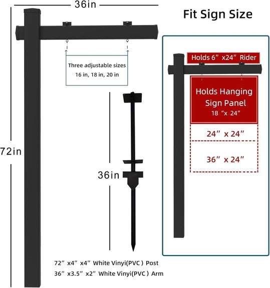 Qikdesign Vinyl PVC Real Estate Sign Post with Flat Cap 6' Tall - Black ...