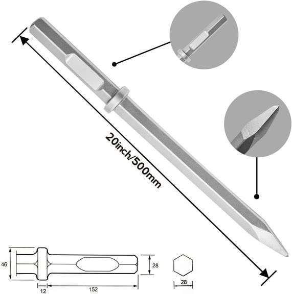 Monkey King Bar- Long 20" Hex Chisel Bits Bull Point Chisel Bit-Round ...
