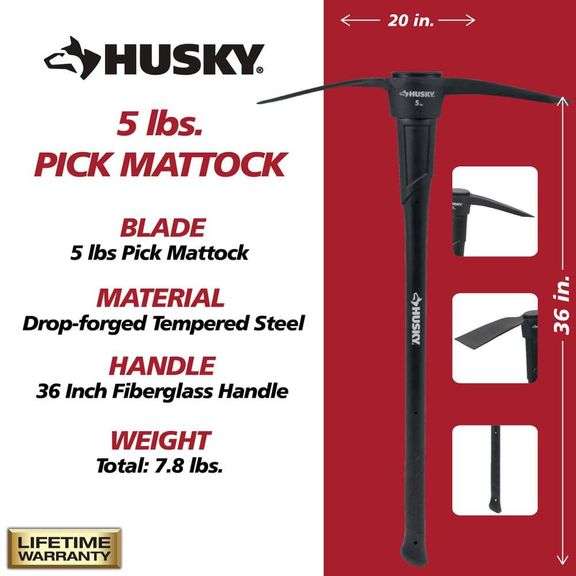 Husky 5 lb. Pick Mattock with 36 in. Fiberglass Handle - Matthews ...