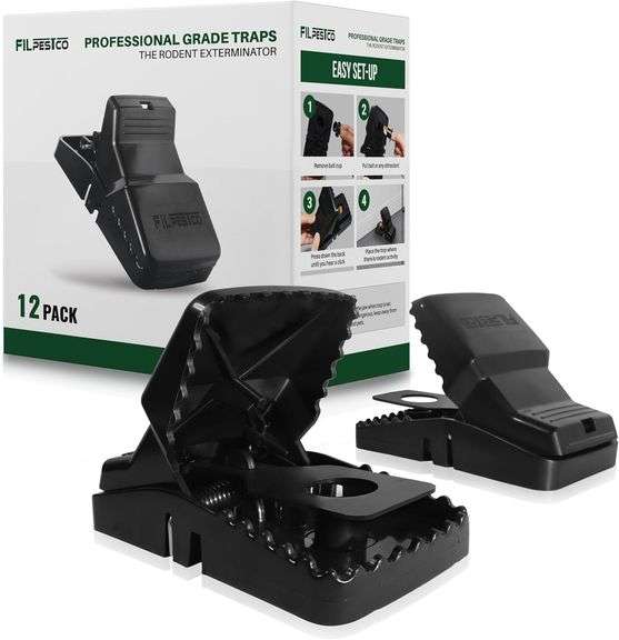 Set of 12 Professional Grade Extra Large Rat Snap Traps, Mouse Trap ...