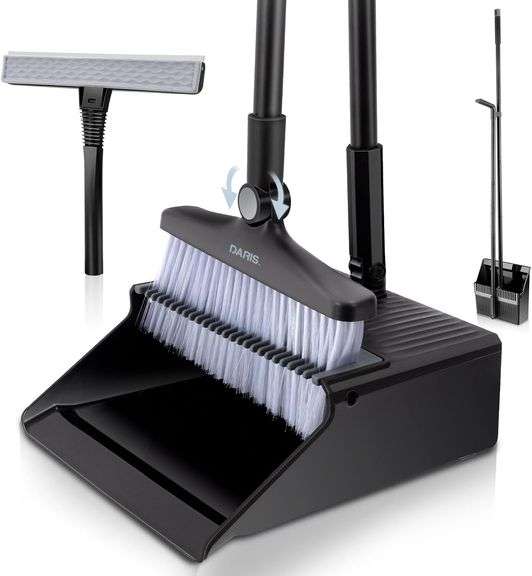 Broom and Dustpan Set with Window Brush Upgrade 52" Long Handle Broom with Stand Up Dustpan ...