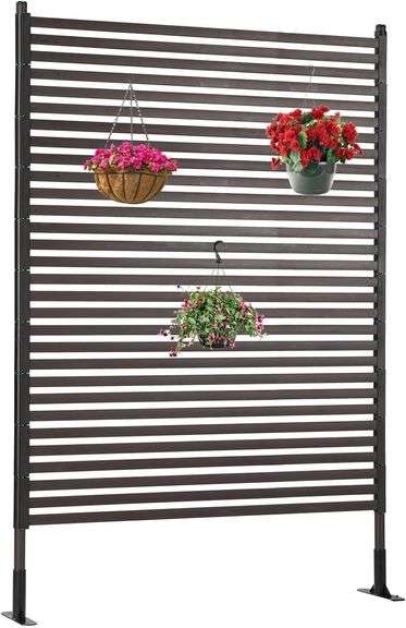Metal Outdoor Privacy Screen with Stand, 4 ft W x 6 ft H PE-Coating ...