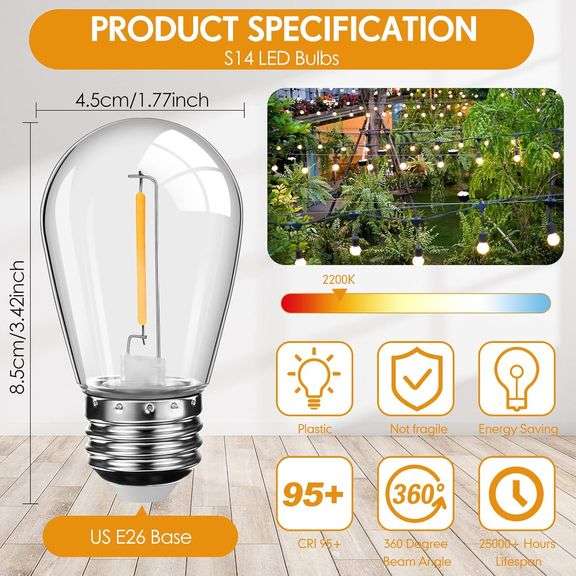 LED Replacement Light Bulbs S14 Shatterproof Waterproof String Light Replacement Bulbs 1W ...