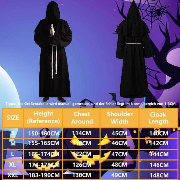Y.A. LOTUS Medieval Renaissance Monk Friar Priest Wizard Cloak Hooded ...