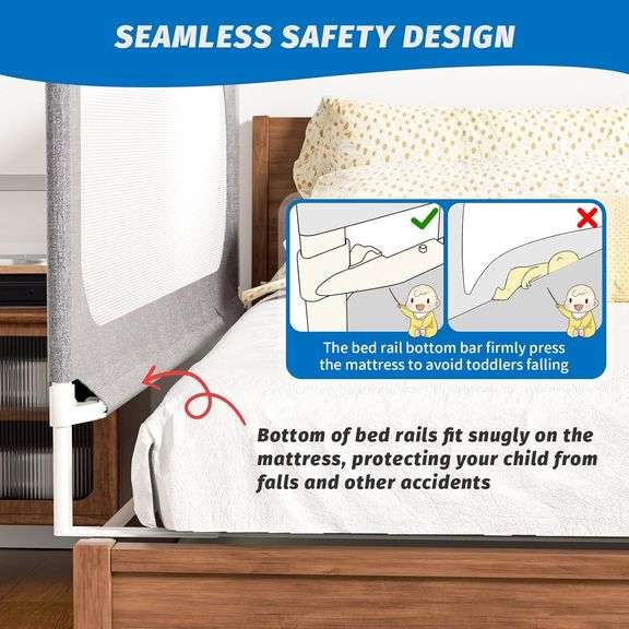 3-Piece Queen Size Bed Rails for Toddlers, with Headboard Rod -Height ...